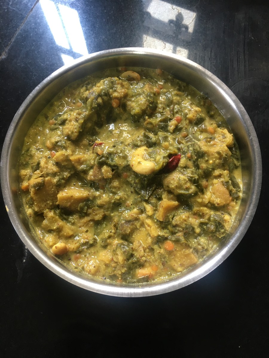 Kanda Bachhali – Elephant foot yam and malabar spinach in mustard sauce ...
